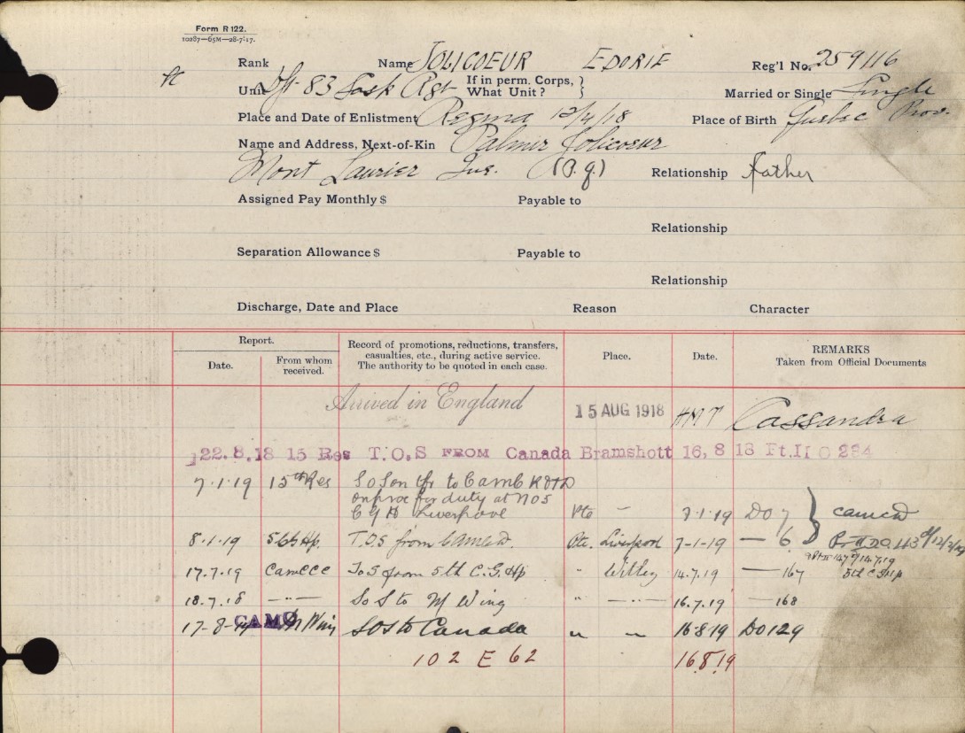 WW1 And French-Canadian Private Edoire Jolicoeur – My Paternal Grandfather